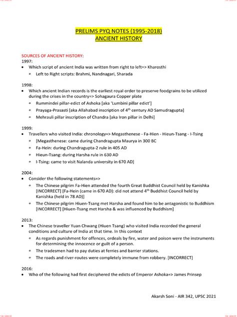 Pyq Notes Ancient History Prelims Pdf