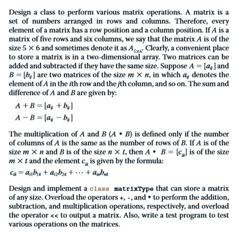 solved design a class to perform various matrix operations a matrix