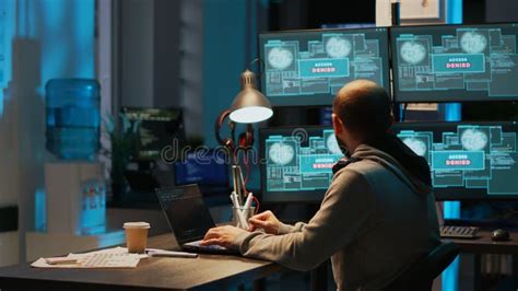 Young It Criminal Hacking Server To Destroy Information Stock Image