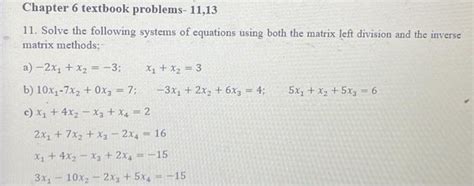 solved 11 solve the following systems of equations using