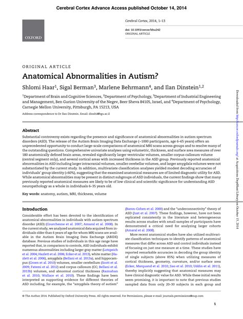 Pdf Anatomical Abnormalities In Autism