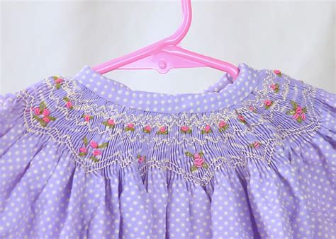 Geometric Smocking Collar With Boullion Roses And Leaves