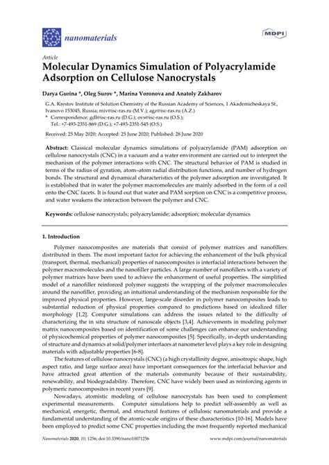 (PDF) Molecular Dynamics Simulation of Polyacrylamide Adsorption on ...