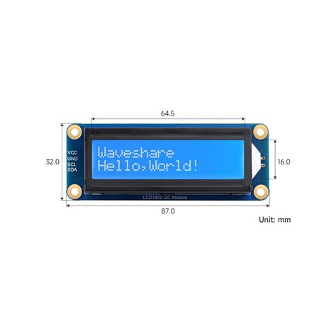 waveshare lcd1602 i2c module 3 3v 5v 16x2 characters white on blue