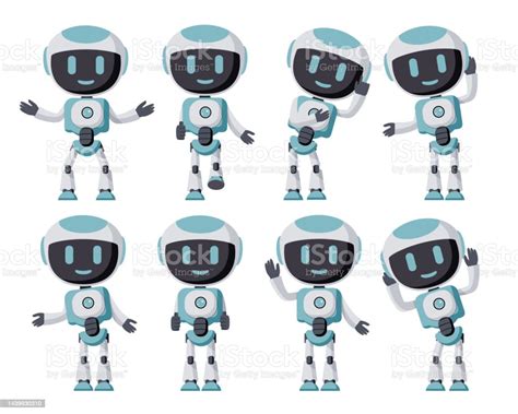 Robots Character Vector Set Design Robotic Characters With Pose And