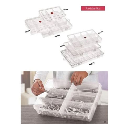 clear plastic box component organizer with fixed partitions
