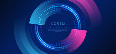 추상적인 파란색과 분홍색 원 요소와 점 기술은 진한 파란색 배경에 디지털 데이터를 연결합니다 테크놀로지에 대한 스톡 벡터 아트