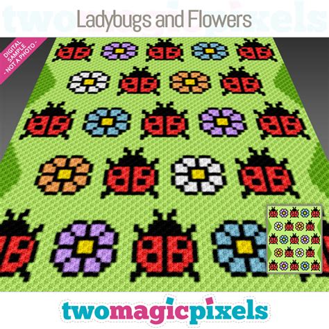 Ladybugs And Flowers C2c Graph Sc Graph Cross Stitch Graph By Two