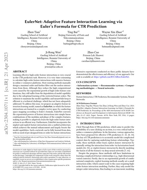 Pdf Eulernet Adaptive Feature Interaction Learning Via Eulers