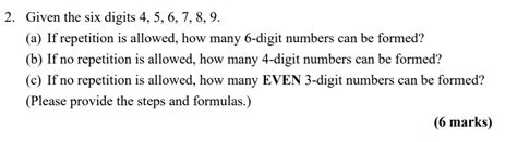 solved 2 given the six digits 4 5 6 7 8 9 a if