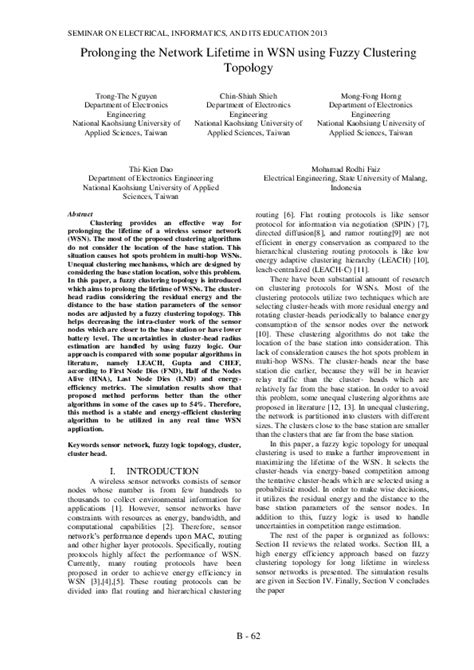 Pdf Prolonging Of The Network Lifetime Of Wsn Using Fuzzy Clustering