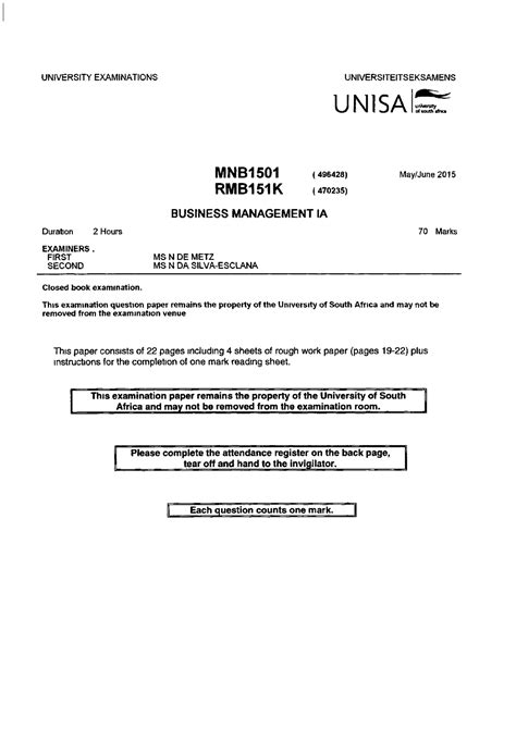 Mnb1501 2015 6 E 1 Lecture Notes Sumarries Tutorials Practicals