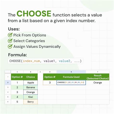Data Choose Function In Excel Formula Chooseindexnum Value1 Value2 Value3 Arguments