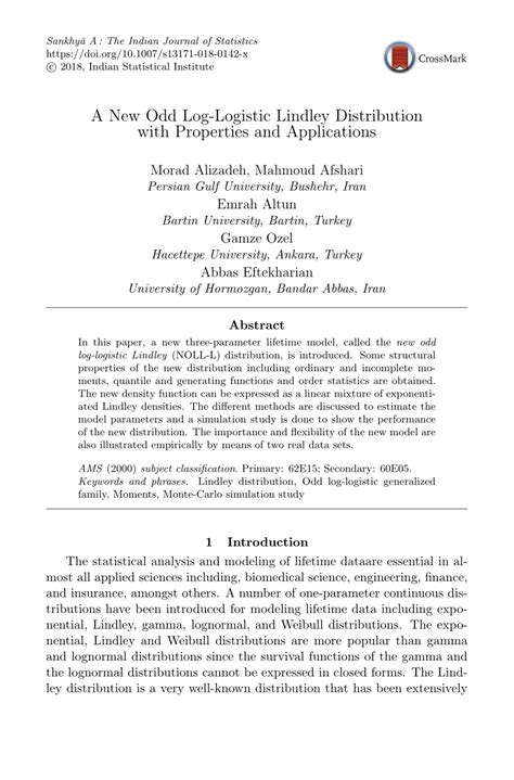 Pdf A New Odd Log Logistic Lindley Distribution With Properties And Applications