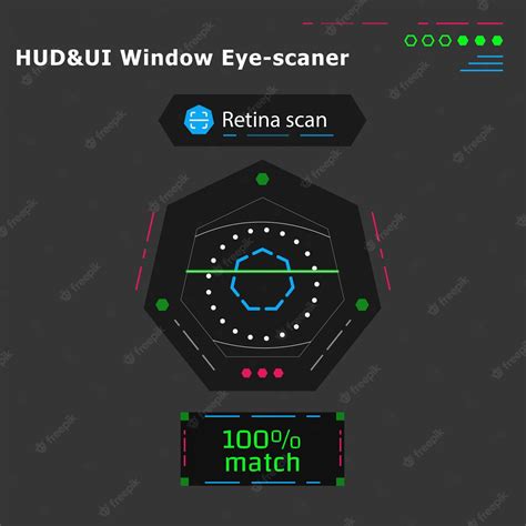 미래 지향적인 Hud Gui Ui 창 레티나 스캔 생체 데이터 디자인 인터페이스의 모션 디자인 프리미엄 벡터
