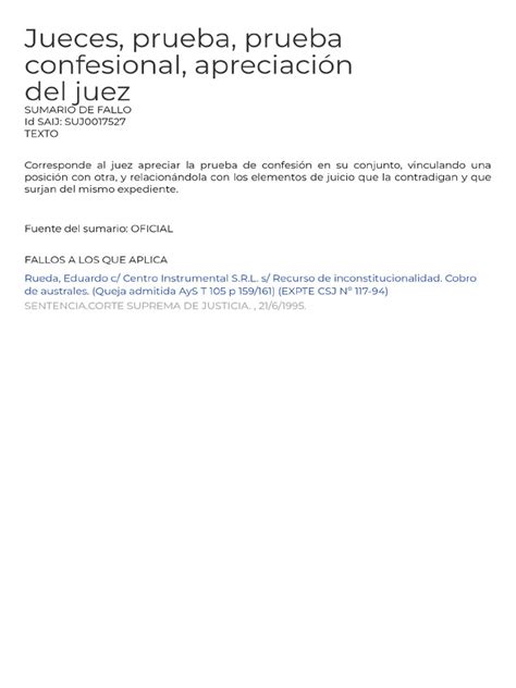 Jueces Prueba Prueba Confesional Apreciación Del Juez Pdf
