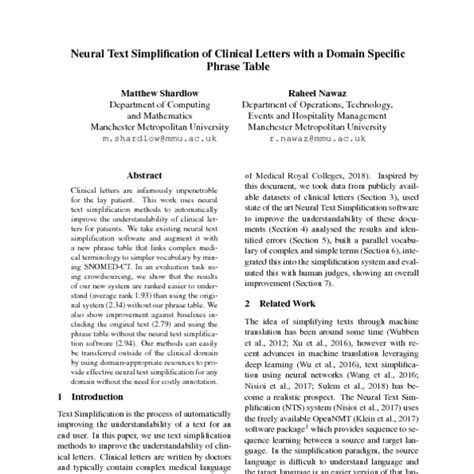Neural Text Simplification Of Clinical Letters With A Domain Specific Phrase Table Acl Anthology