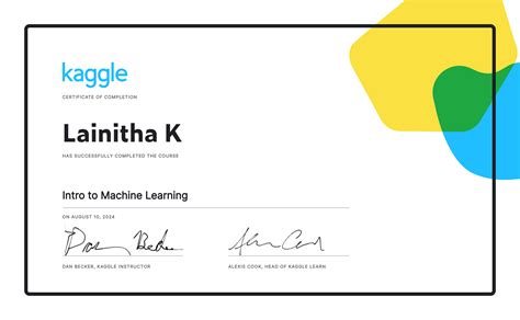 lainitha k completed the intro to machine learning course on kaggle