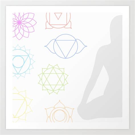 Chakra Icons In Respective Colors With Meditating Person Art Print By