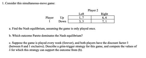 solved 1 consider this simultaneous move game player 2