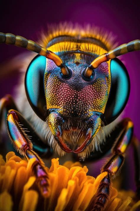 Extreme Close Up Of A Bee Insect Face Generative Ai Stock Illustration