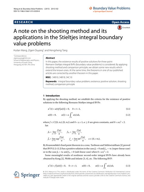 Pdf A Note On The Shooting Method And Its Applications In The