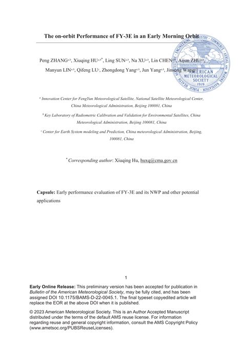 pdf the on orbit performance of fy 3e in an early morning orbit