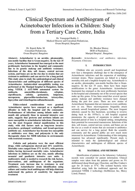Pdf Clinical Spectrum And Antibiogram Of Acinetobacter Infections In