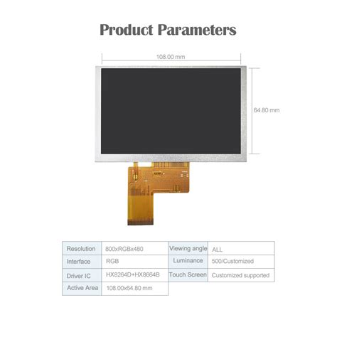 5인치 800480 Ips 스크린 Rgb 인터페이스 Tft Lcd 디스플레이 모듈