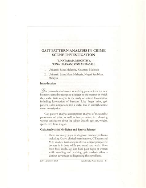 Pdf Gait Pattern Analysis In Crime Scene Investigation