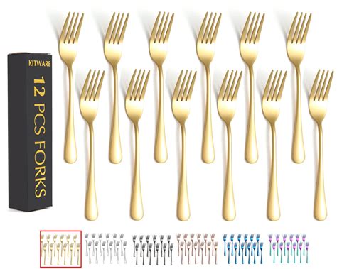 12 Pieces Gold Salad Forks Set Stainless Steel Flatware