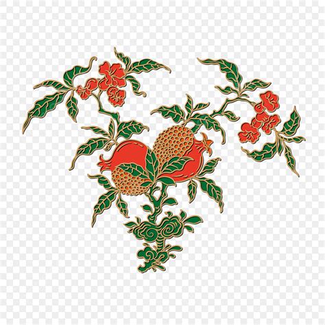 Vector Chinese Decorative Pomegranate Auspicious Traditional Classical Plant Border Pattern
