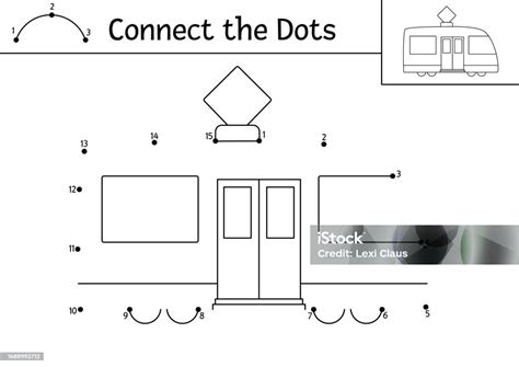 트램을 사용한 벡터 Dottodot 및 색상 활동 교통은 재미있는 트램웨이로 아이들을 위한 점 게임을 연결합니다 아이들을 위한 교통 색칠 공부 페이지 인쇄 가능한 워크시트