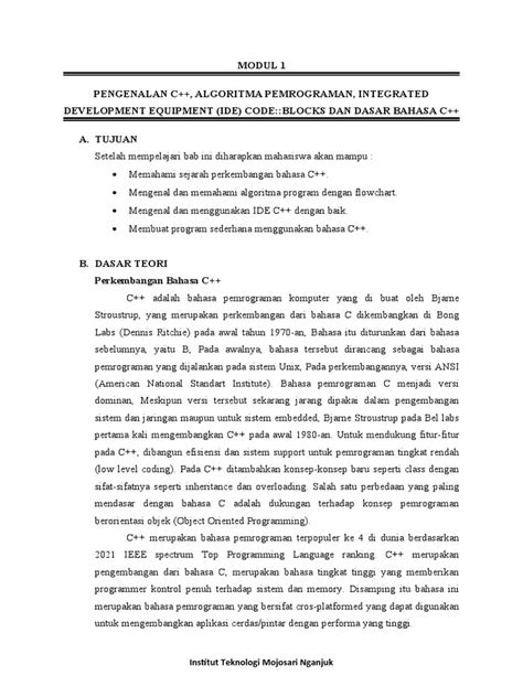 Modul 1 Praktikum Pemrograman Dasar Pdf
