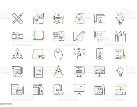 Graphic Design Related Vector Thin Line Icons Outline Symbol Collection Stock Illustration