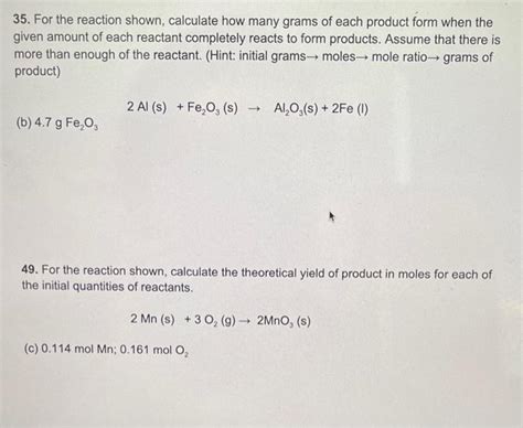 solved 35 for the reaction shown calculate how many grams