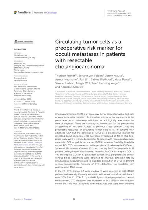 Pdf Circulating Tumor Cells As A Preoperative Risk Marker For Occult Metastases In Patients