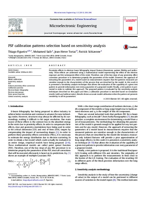 Pdf Psf Calibration Patterns Selection Based On Sensitivity Analysis