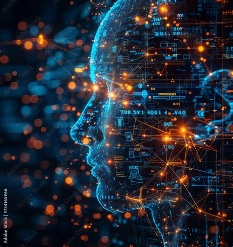 Neural Network Visualisation Digital Representation Of Neural Connections In A Mans Silhouette