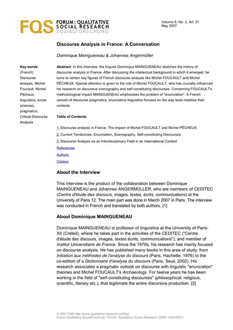 Pdf Discourse Analysis In France A Conversation