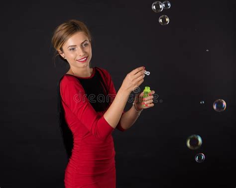 Girl Playng With Soap Bubbles Stock Photo Image Of Funny Caucasian