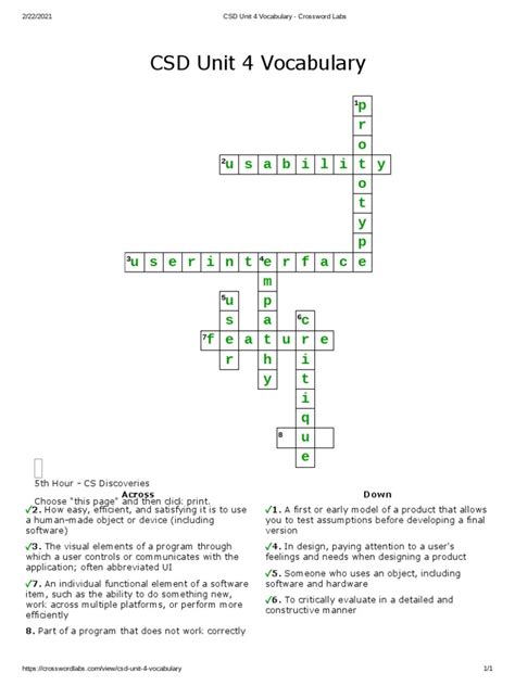 csd unit 4 vocabulary crossword labs pdf information science