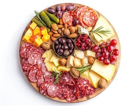 Assorted Meats Cheeses Nuts And Fruits Arranged On A Platter Stock