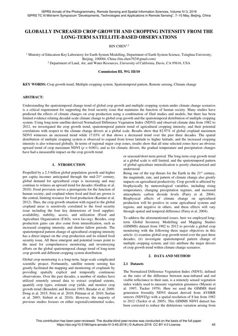 Pdf Globally Increased Crop Growth And Cropping Intensity From The