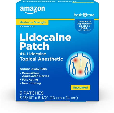 Amazon Basic Care Lidocaine Patch 4 Topical Anesthetic 5 Count 10