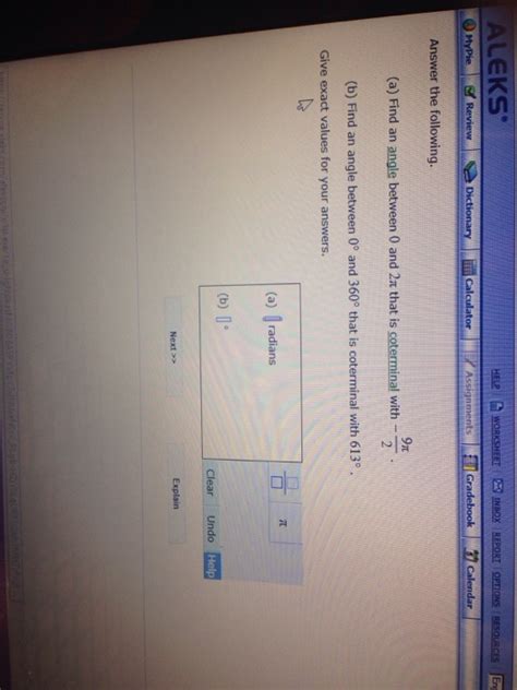 solved find an angle between 0 and 2pi that is coterminal