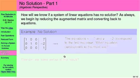 How To Use Matrices To Solve Systems Of Linear Equations Number Of Solutions Part 5 Of 5 Youtube