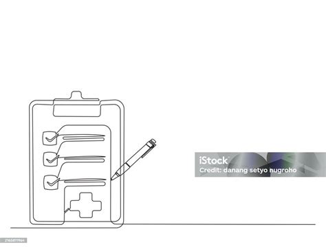 펜으로 체크리스트 클립 보드의 연속 한 선 그리기 의료 문서 클립 보드에 양식 간단한 선 그림 개념에 대한 스톡 벡터 아트 및 기타 이미지 Istock