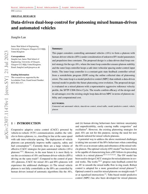 Data Driven Dual Loop Control For Platooning Mixed Human Driven And Automated Vehicles Deepai