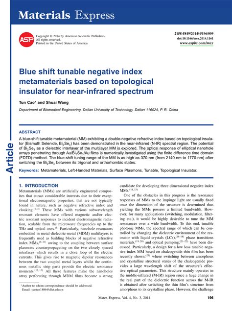 Pdf Blue Shift Tunable Negative Index Metamaterials Based On